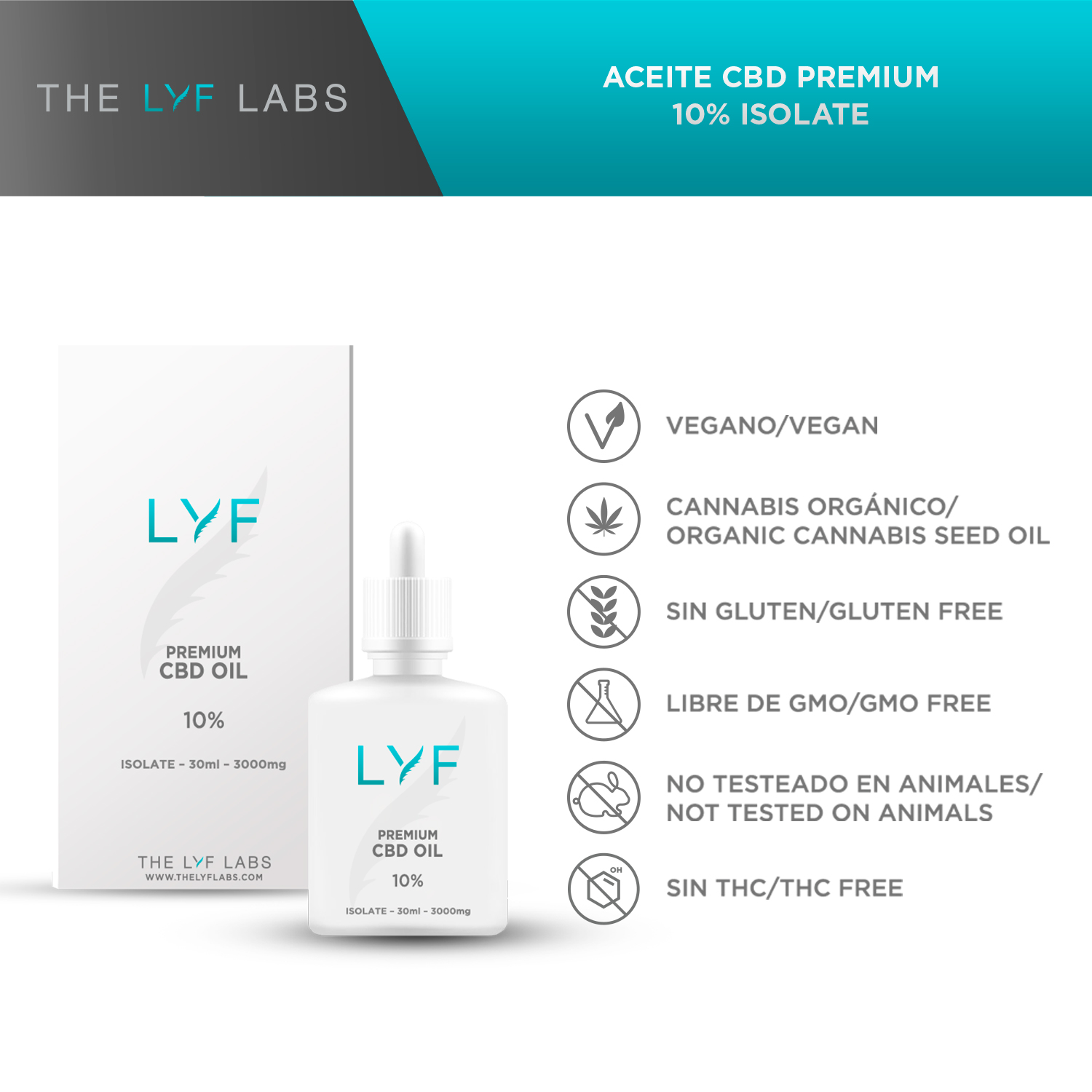 Aceite de CBD Isolate 30ml 10% CBD - THE LYF LABS